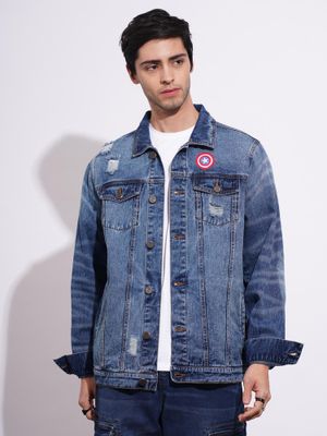 Buy Being Human Men Blue Captain America Denim Jacket (S) Online