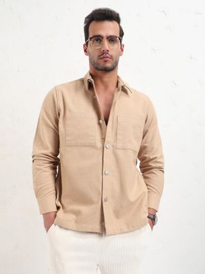 Buy SHOWOFF Men Beige Solid Slim Fit Shacket (S) Online
