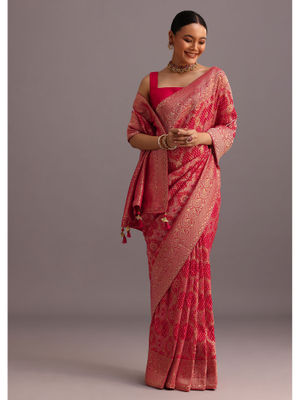 Buy KALKI FASHION Pink Georgette Woven Bandhani Gotta Patti Saree with Unstitched Online