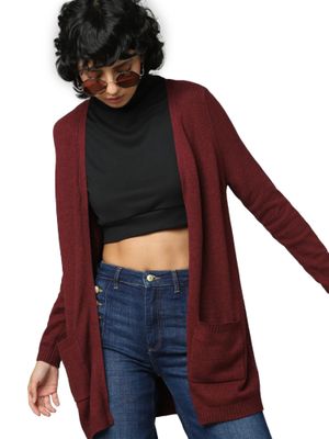 Buy ONLY Women Solid Maroon Cardigan Online
