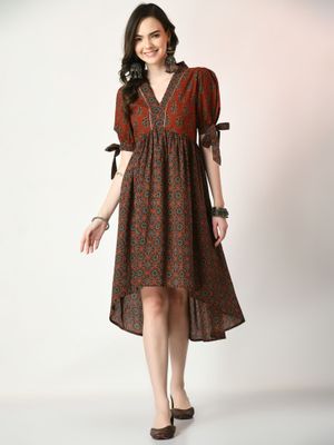 Buy MYSHKA Women Rust Empire Printed Dress Online