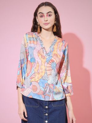Buy MYSHKA Women Multi Printed V-Neck Top online