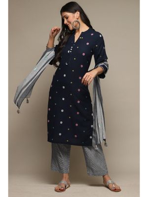Buy Biba Navy Cotton Straight 3 Piece (Set of 3) Online