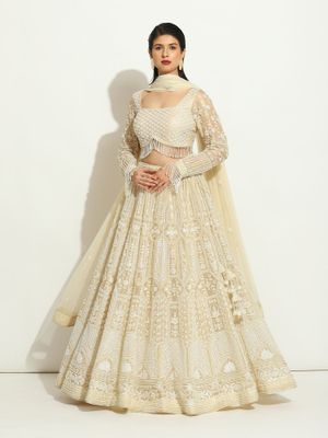 Buy VANDANA SETHI Pearl Work Lehenga in a Shimmer Organza with Full ...