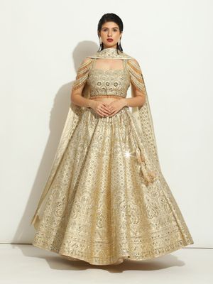 Buy VANDANA SETHI Ivory Shimmer Lehenga in Raw Silk with a Trinket ...