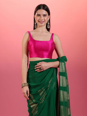 Buy Gajra Gang Pink Textured Slub Wide Neck Sleeveless Blouse Trousseau ...
