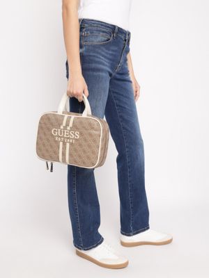 Buy Guess Beige Monogram Mildred Hanging Weekender Pouch Online