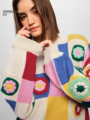 Buy The Souled Store Multi-Color Embroidered Oversized Fit Sweater (XXS ...