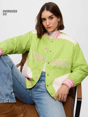 Buy The Souled Store Green Printed Oversized Fit Jacket (XXS) Online