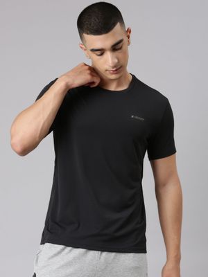 Buy Xtep Men Black Polyester Crew Neck Half Sleeves T-Shirt (S) Online