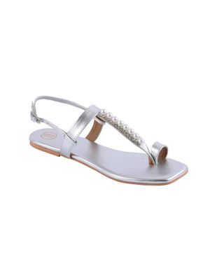 Buy PREET KAUR Silver Embellished Pearl Flats Online