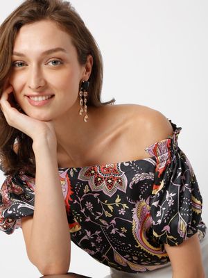 Buy VERO MODA Women Printed Black Top Online