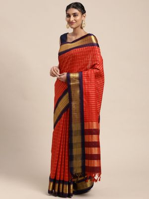Buy Vastranand Red Checked Pure Silk Gadwal Saree with Unstitched ...