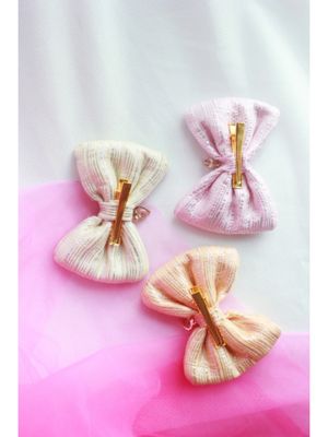 Buy Choko Kids Set of 3 Pastel Cotton Bow Clips with Heart Charms Online
