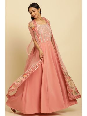 Buy WISHFUL by W XXXWomen Pink Festive Solid Print Organza Cape with ...