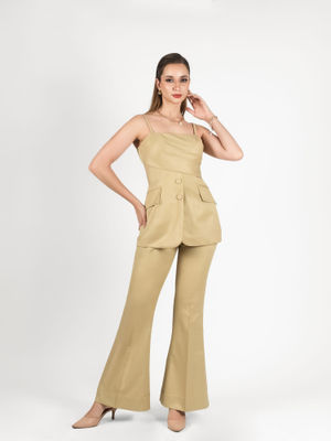 Buy ROSA DAME Sand Beige Poly-Viscose Solid Square Top (XXS) Online