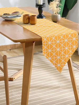 Buy Urban Space Cotton Dining Table Runner - Yellow Star (6 Seater) Online