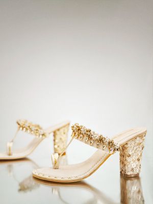 Buy Signature Sole Embellished Off White Block Heels for Women Online