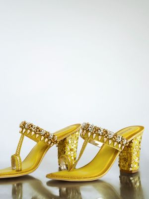 Buy Signature Sole Embellished Yellow Block Heels for Women Online