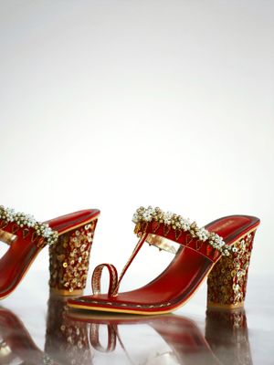 Buy Signature Sole Embellished Red Block Heels for Women Online