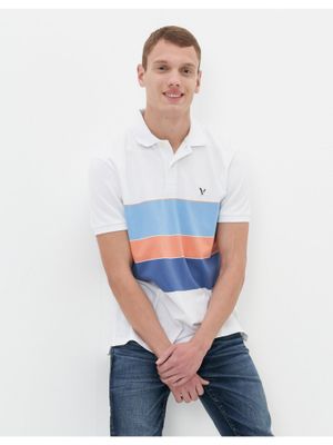 Buy American Eagle Men White Colorblock Pique Polo Shirt online