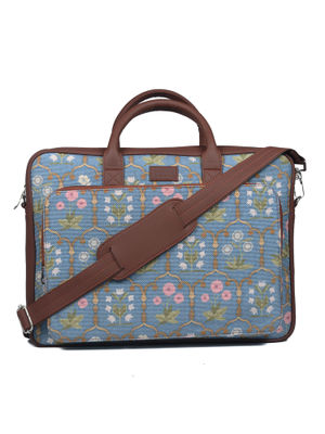 Buy Zouk Womens Handcrafted Blue Printed Laptop Bag for 15.6 Inch ...