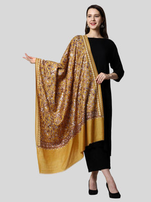 Buy Swi Stylish Womens Aari Embroidered Mustard Wool Shawl Online