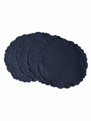 Buy Belleven Cotton Victorian Quilted Round Steel Blueplacemats (Set of ...