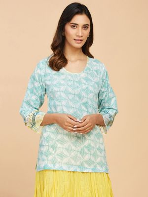 Buy Fabindia White Cotton Printed Slim Fit Short Kurta Online