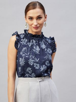 RARE Tops : Buy RARE Women Casual Navy Blue Colour High Neck Floral ...