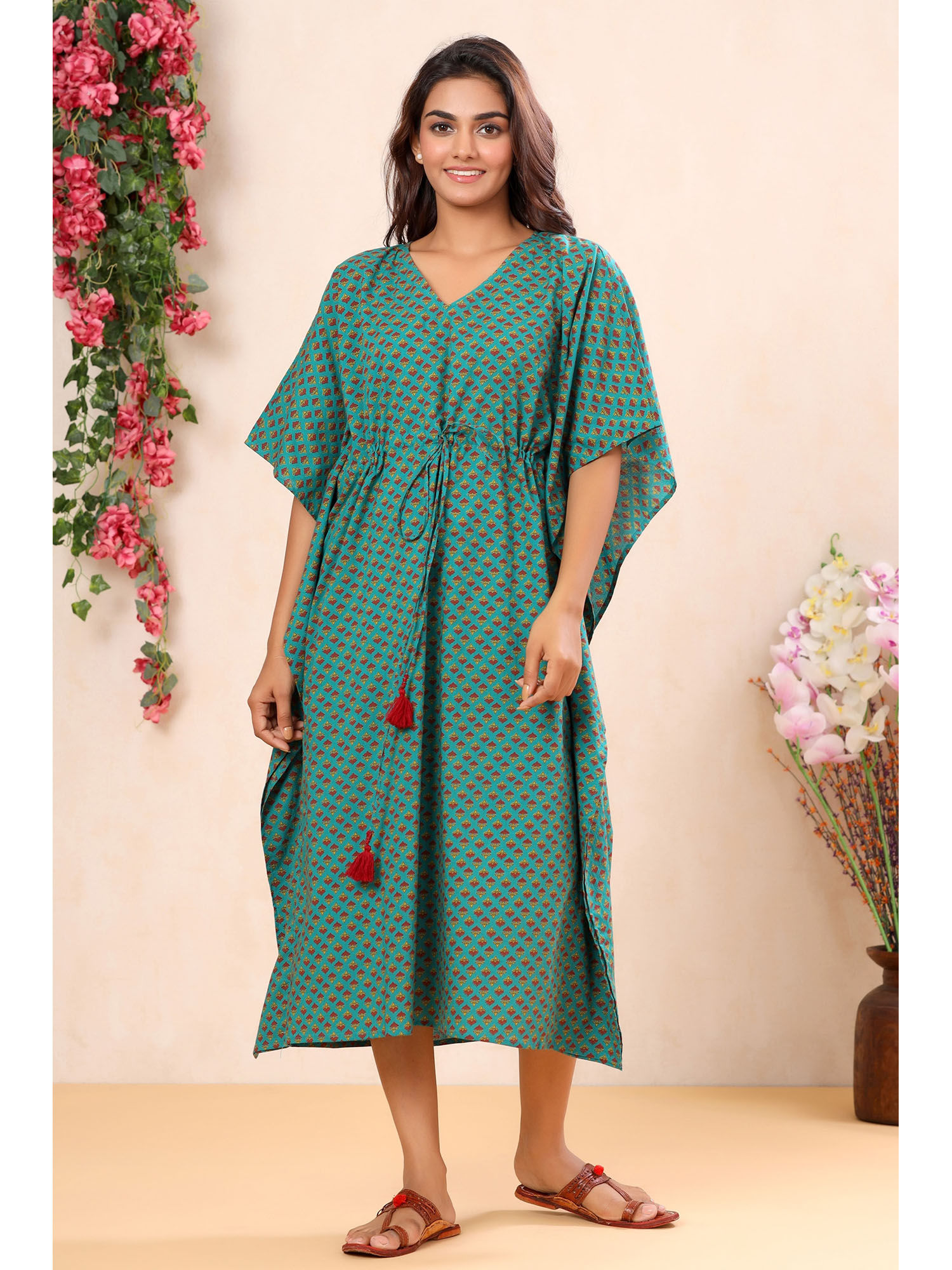 Buy MIRARI Women Printed Pure Cotton Kaftan Night Wear Online