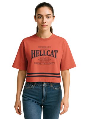 Buy HELLCAT Orange Typography Boxy T-Shirt (S) Online