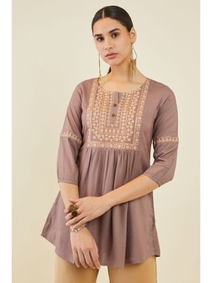 Buy Soch Women Mauve Rayon Embroidered Tunic Online