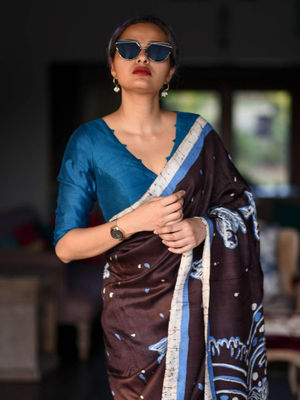 Suta Blouse : Buy Suta Women Blue Solid Viscose Blend Saree Blouse ...