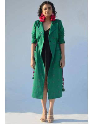 Buy Aapro Label Green Bandhej Trench Jacket Online
