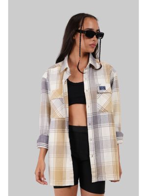 Buy UNDERRATED CLUB Beige Check Oversized Shacket (S) Online
