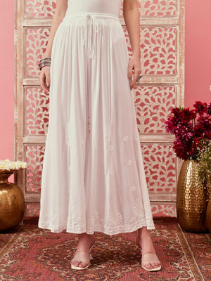 Buy ADA Women Ethnic Motifs Embroidered Wide White Rayon Palazzo (XS ...