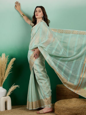 Buy Suha Women's Fashion Ethnic Turquoise Colour Saree with Unstitched ...