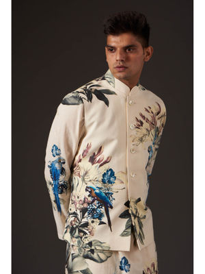 Buy Rohit Bal Ivory Floral Digital Printed Nehru Jacket (XS) Online