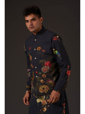 Buy Rohit Bal Black Floral Digital Printed Nehru Jacket (XS) Online