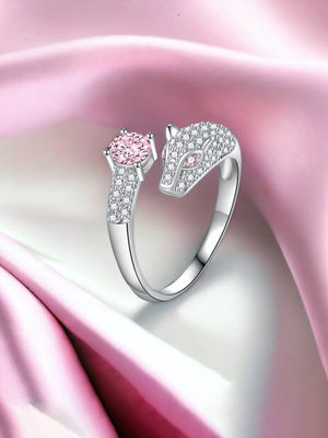 Buy Designs & You Silver Plated Crushed Ice Cut Pink Finger Ring Online