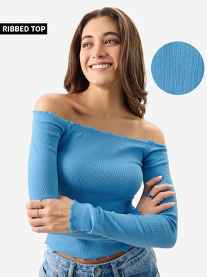 Buy The Souled Store Original Atlantic Blue Ribbed Top Women Full ...