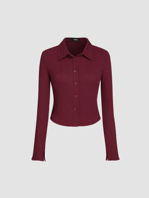 Buy Cider Texture Solid Bell Sleeve Crop Shirt (XS) Online