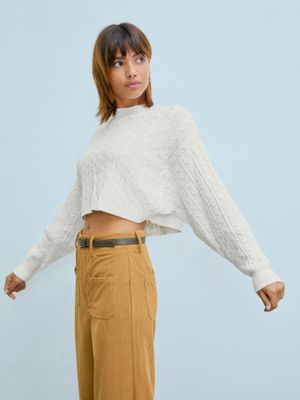 Buy Cider Solid Cable Knit Crop Top (XS) Online