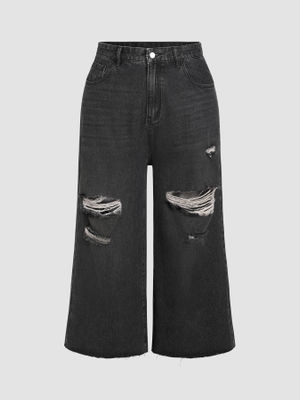 Buy Cider High Waist Ripped Straight Leg Jeans Curve & Plus (1XL) Online
