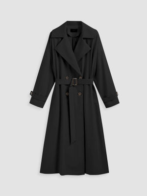 Buy Cider Oversized Solid Collar Long Trench Coat With Belt (XS) Online