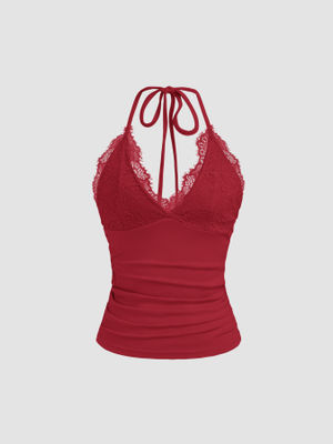 Buy Cider Halter Neckline Solid Backless Crop Top (XXS) Online