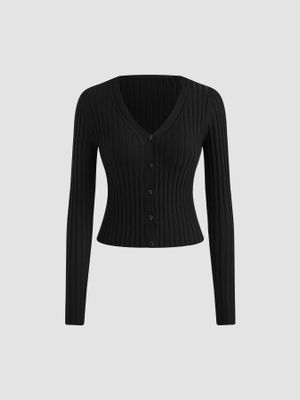 Buy Cider Wool-blend V-neck Solid Button Cardigan (XXS) Online