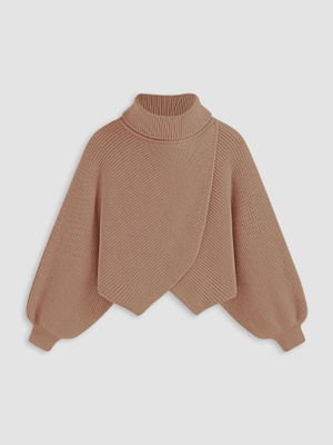 Buy Cider High Neck Solid Knitted Long Sleeve Crop Sweater Curve & Plus (0XL) Online