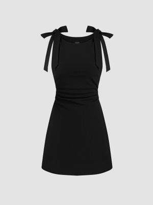 Buy Cider Square Neck Solid Bowknot Mini Dress (XXS) Online